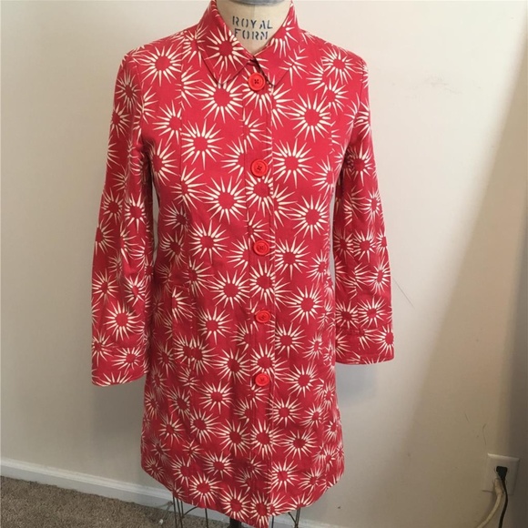 Boden | Jackets & Coats | Boden Red White Print Trench Coat | Poshmark